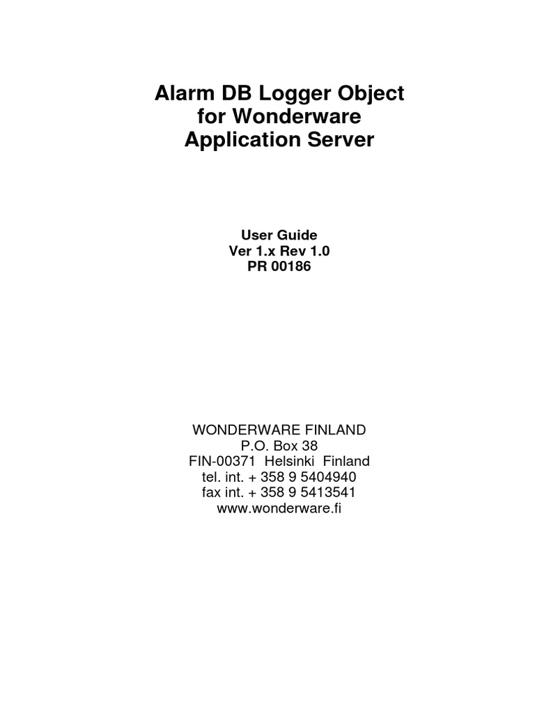 Wonderware Alarm DB Logger Object For Wonderware Application Server User Guide Ver 1.x Rev 1.0 ...