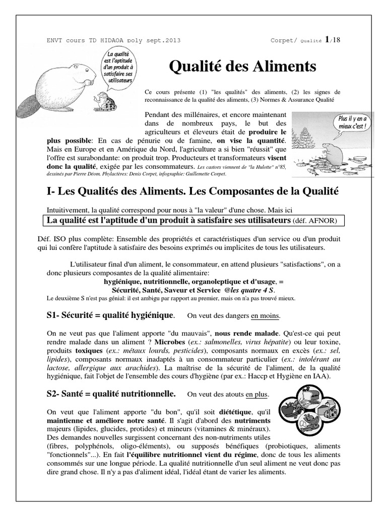 Cours Qualite Aliments | PDF | Analyse des dangers et points critiques ...