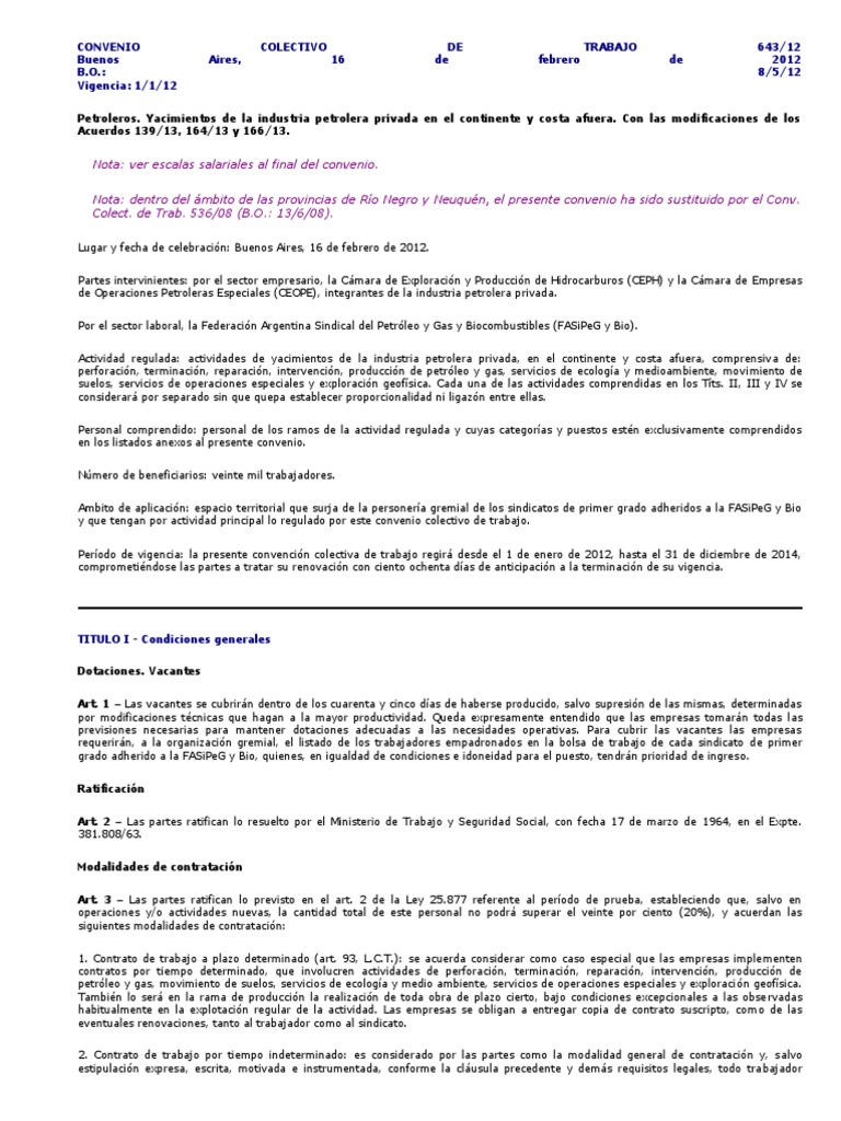 CCT-643 12 | Descargar gratis PDF | Salario | Acuerdo colectivo