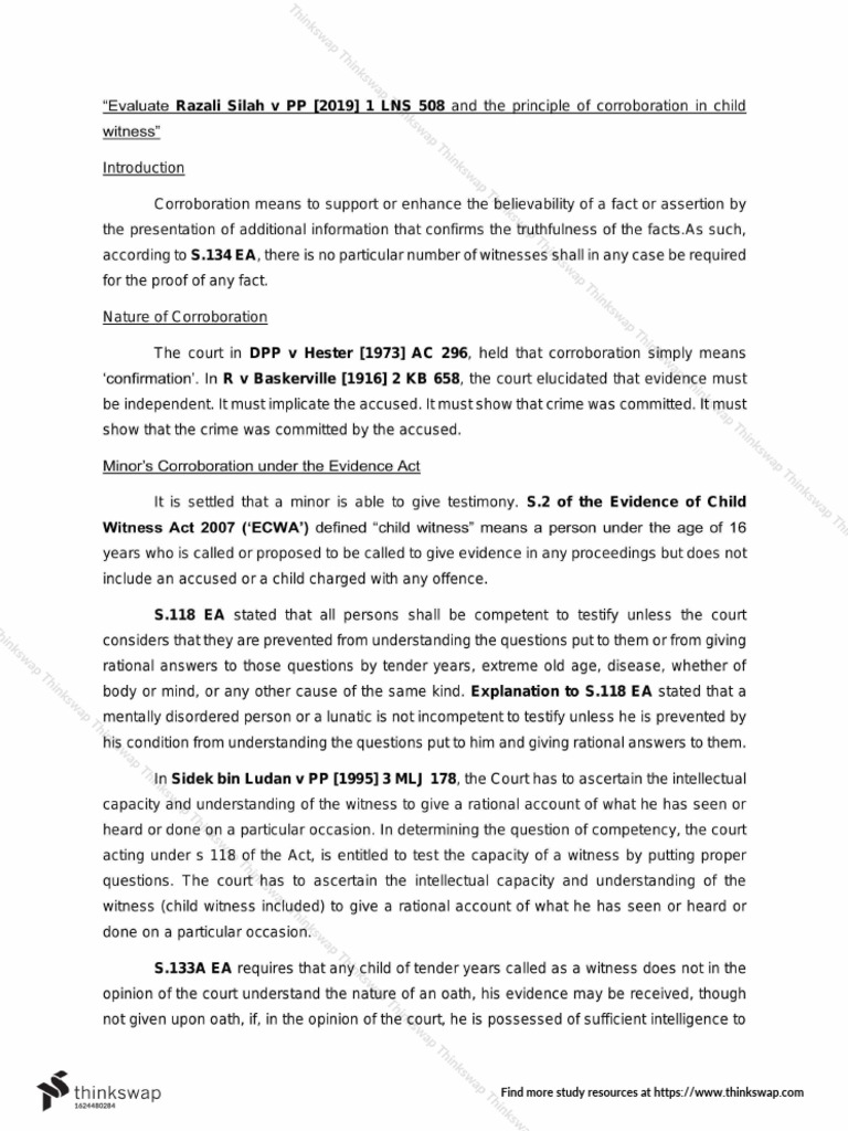 Evidence Law Notes | PDF | Witness | Testimony