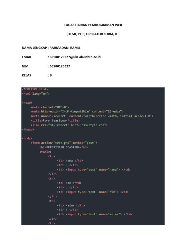 Formulir Beasiswa Web HTML PHP | PDF