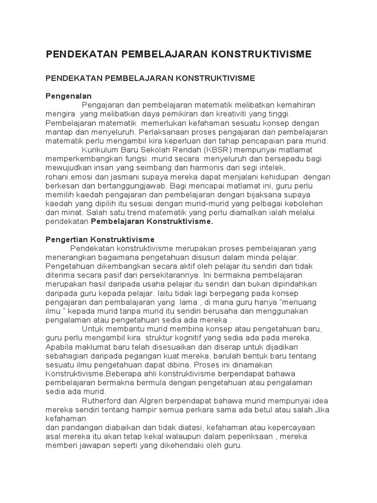 Pendekatan Pembelajaran Konstruktivisme | PDF