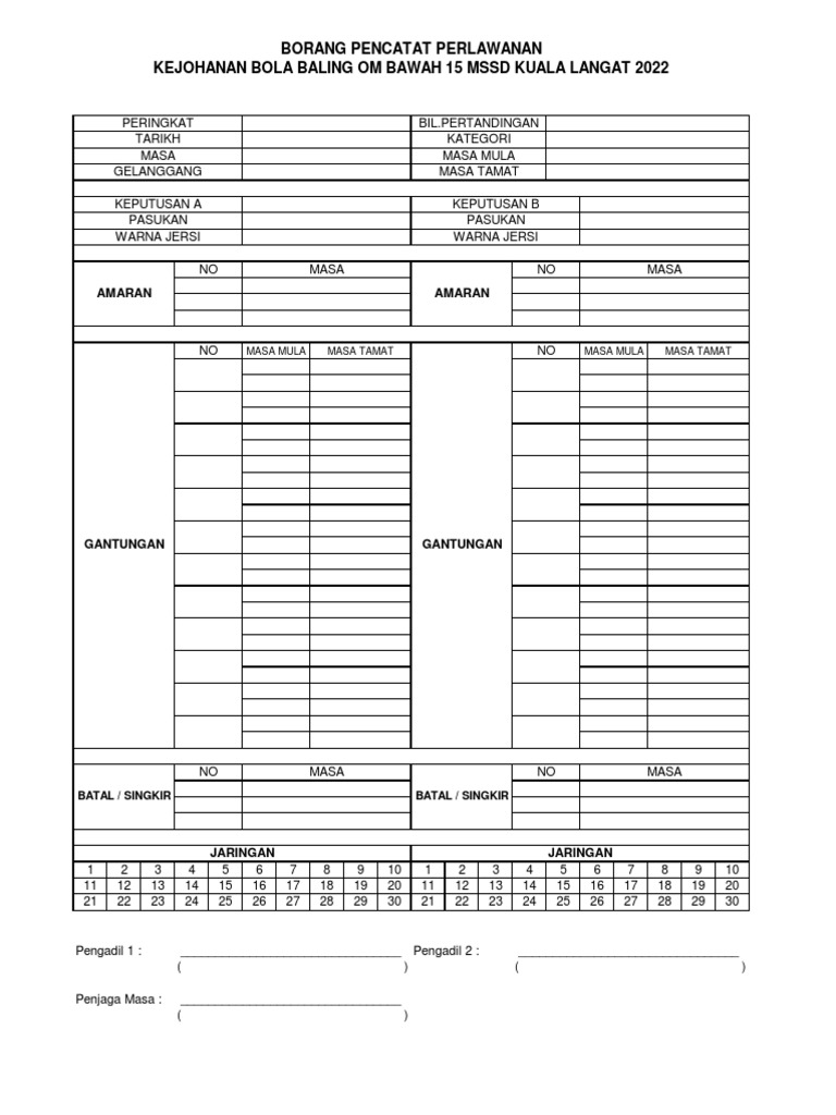 Borang Pencatat Perlawanan | PDF