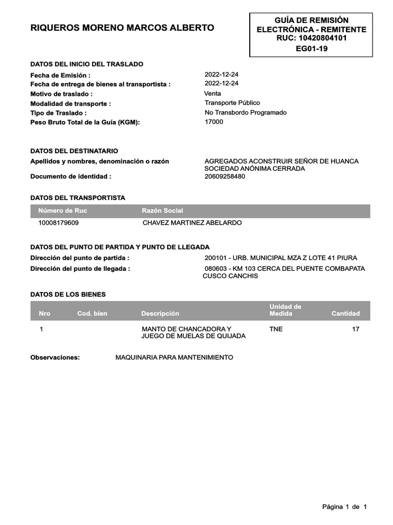 Guia Remision Edson | PDF