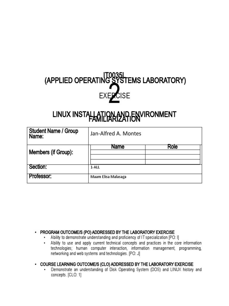 Laboratory Exercise 2 - Linux Overview, Installation and Environment ...