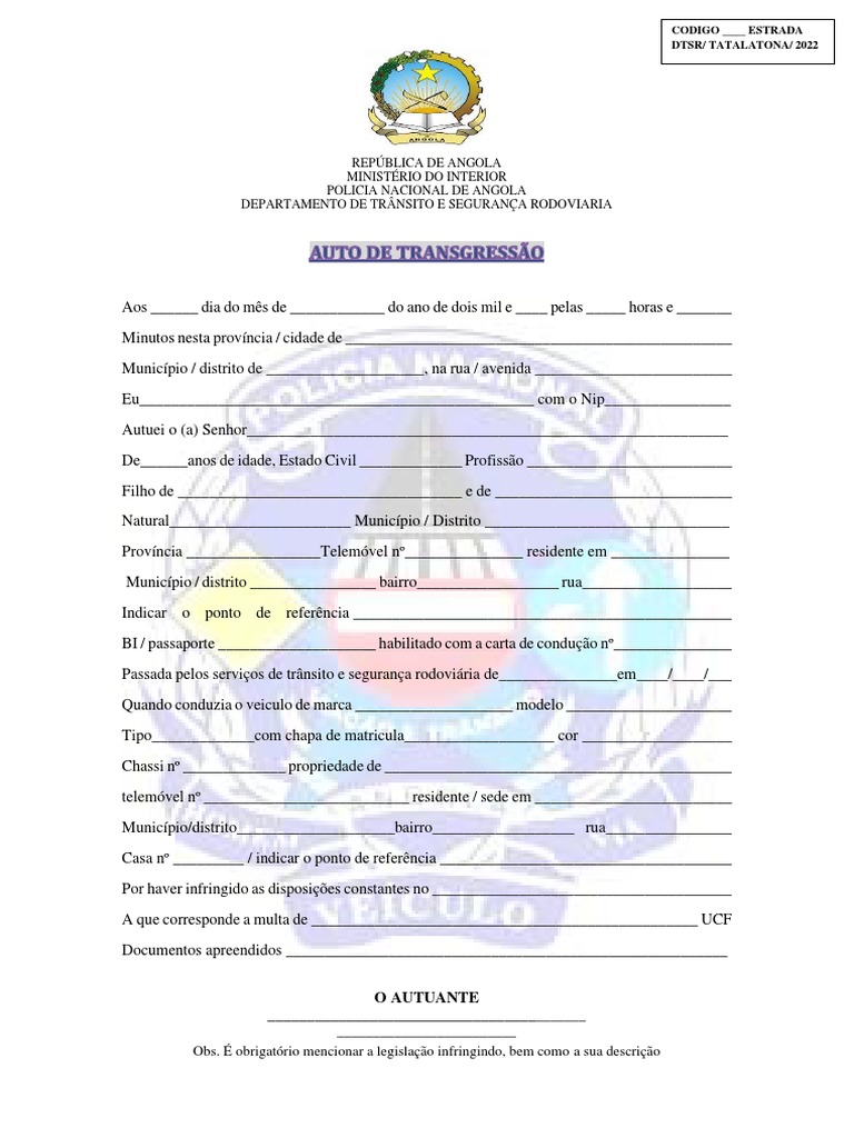 Novo Auto de Transgressão Grupo Tatico | PDF | Governo e personalidade ...