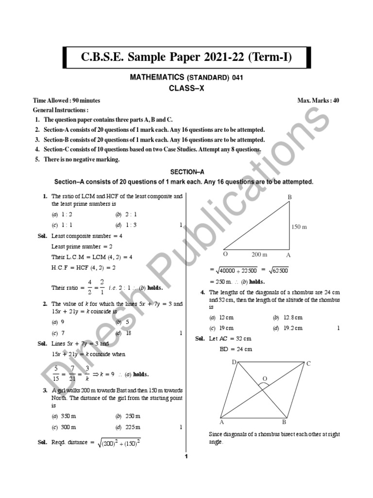 Class 10 Math Sample Paper | PDF | Area | Geometry
