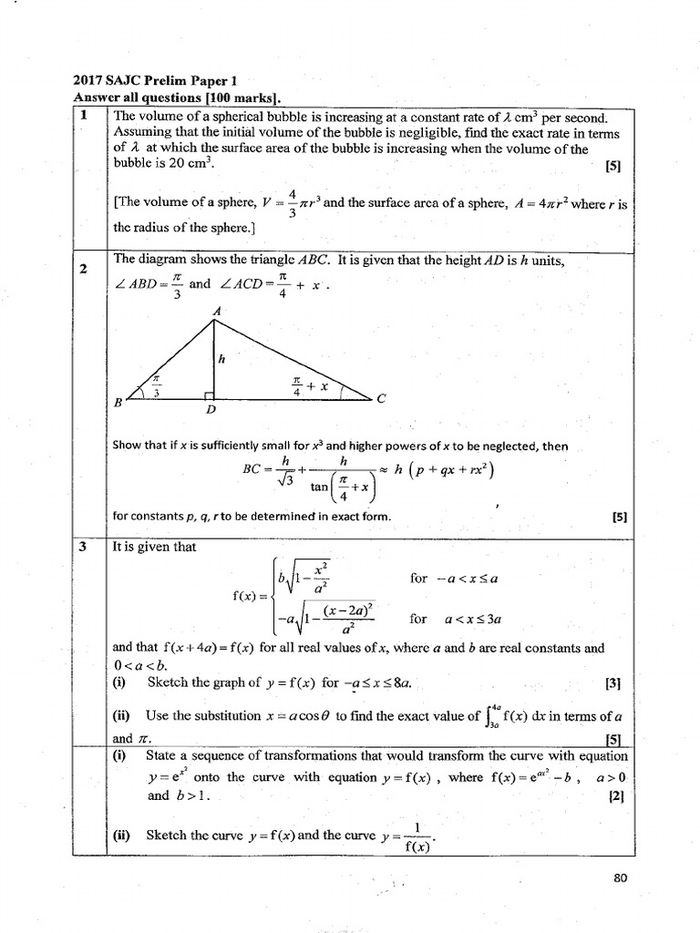 JC2 Maths H2 2017 ST Andrews | PDF | Plane (Geometry) | P Value