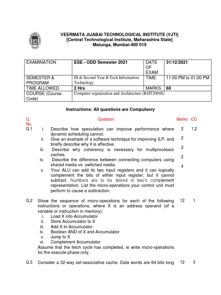Coa R4it2004s Ese Dec2021 Paper2 | PDF | Cpu Cache | Computing