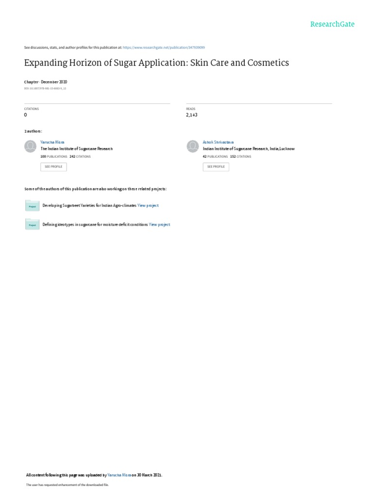 Expanding Horizon of Sugar Application: Skin Care and Cosmetics | PDF