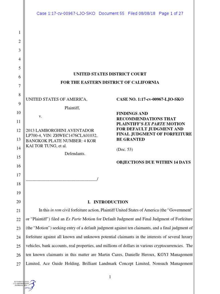 USCOURTS Caed 1 - 17 CV 00967 5 | PDF | Default Judgment | Cryptocurrency