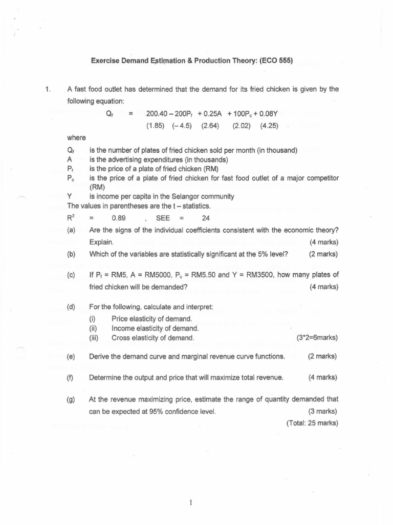 Exercise Demand Estimation Production Theory Solutions | PDF ...