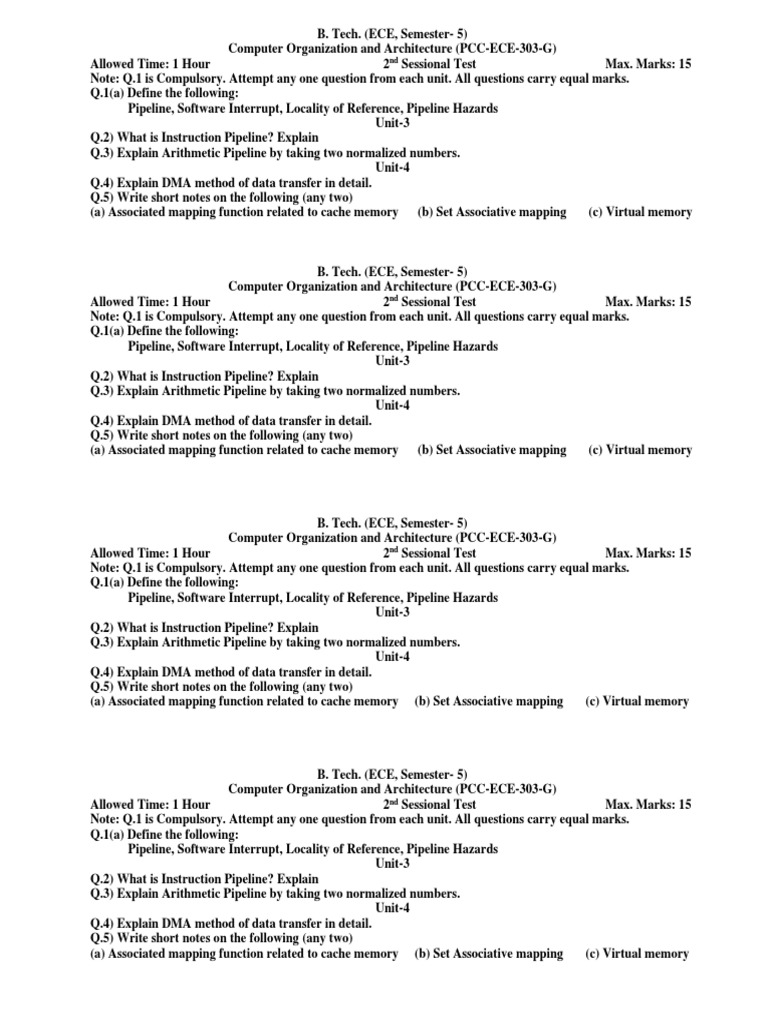 Coa - 2nd Sessional (Ece) | PDF | Cpu Cache | Computer Architecture