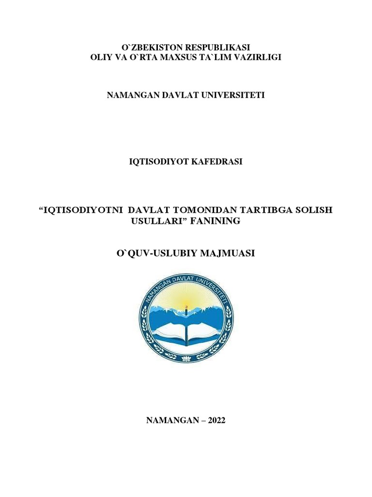 Iqtisodni Davlat Tomonidan Tartibga Solish | PDF