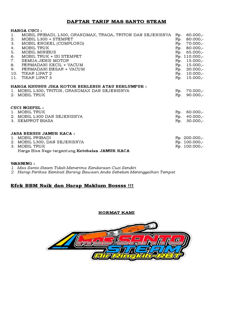 Daftar Harga Mas Santo Steam | PDF | Griya & Taman | Teknologi & Rekayasa