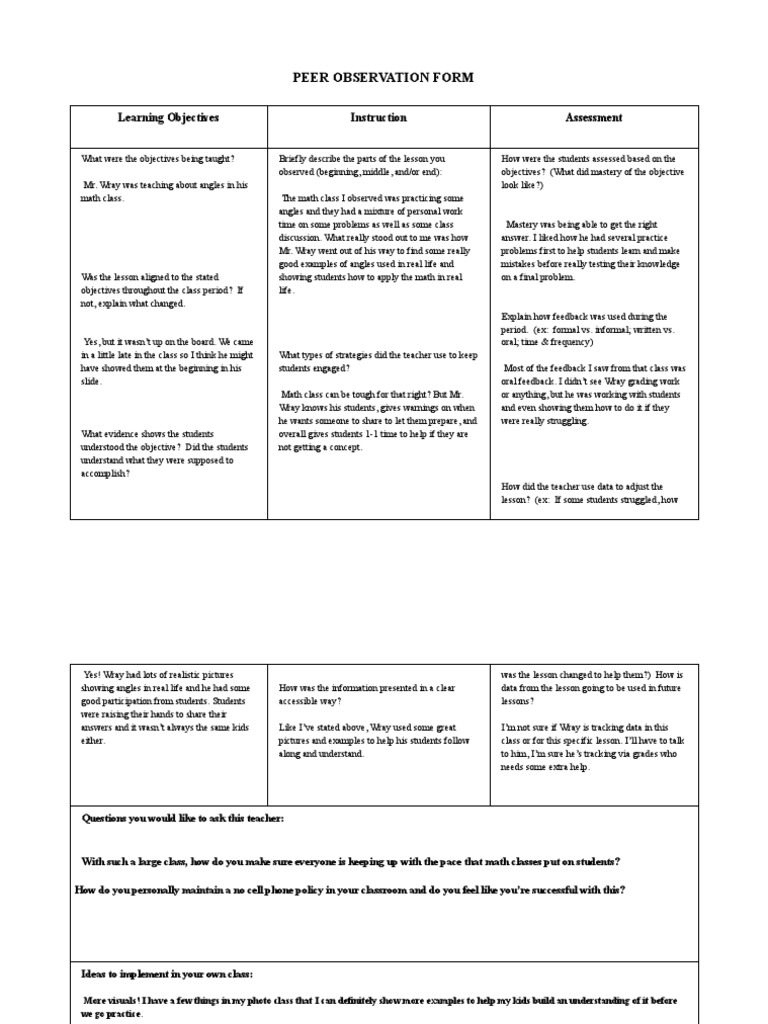Turner - Peer Observation | PDF | Understanding | Teachers