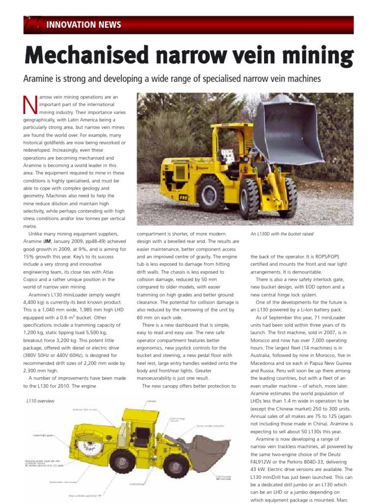 Mechanised Narrow Vein Mining | Mining | Industries