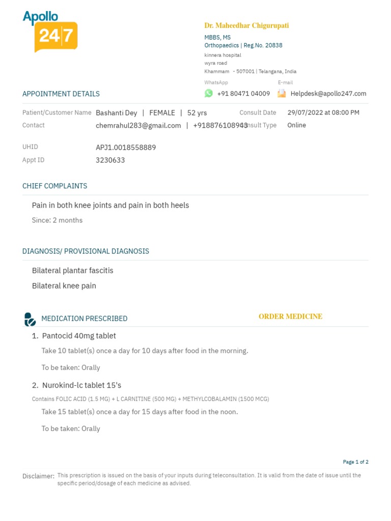 Apollo Prescription for Knee Pain Relief | PDF | Clinical Medicine ...