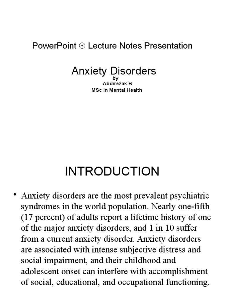 Anxiety Disorders: Powerpoint Lecture Notes Presentation | PDF ...