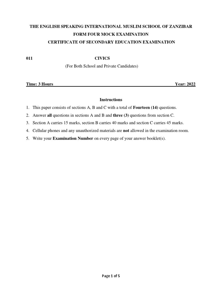 Civics-2022 Mock | PDF | Tanzania | Communication