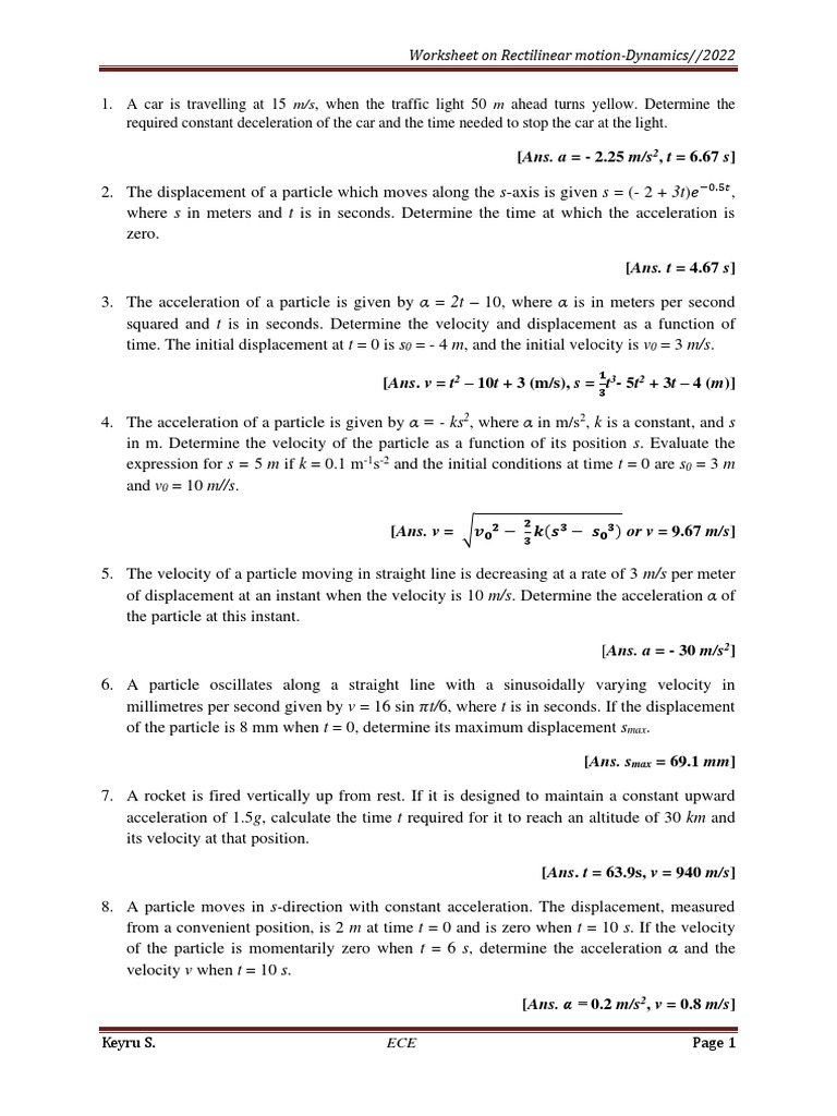 WS21 | PDF | Acceleration | Velocity