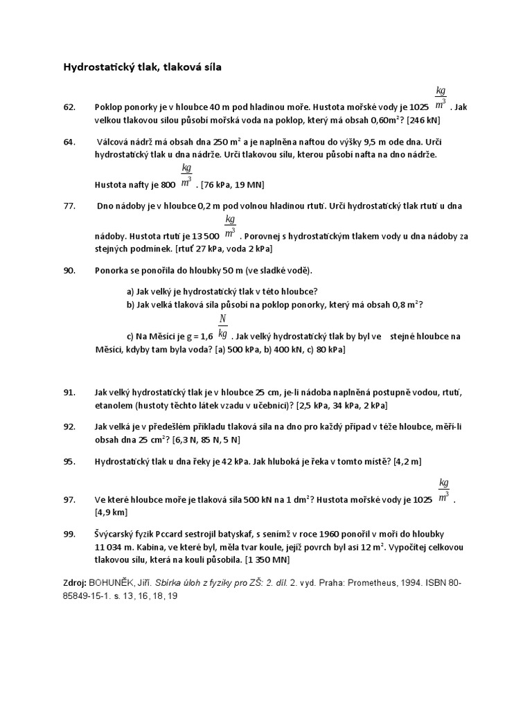 Hydrostatický tlak, tlaková síla - sb._0 | PDF