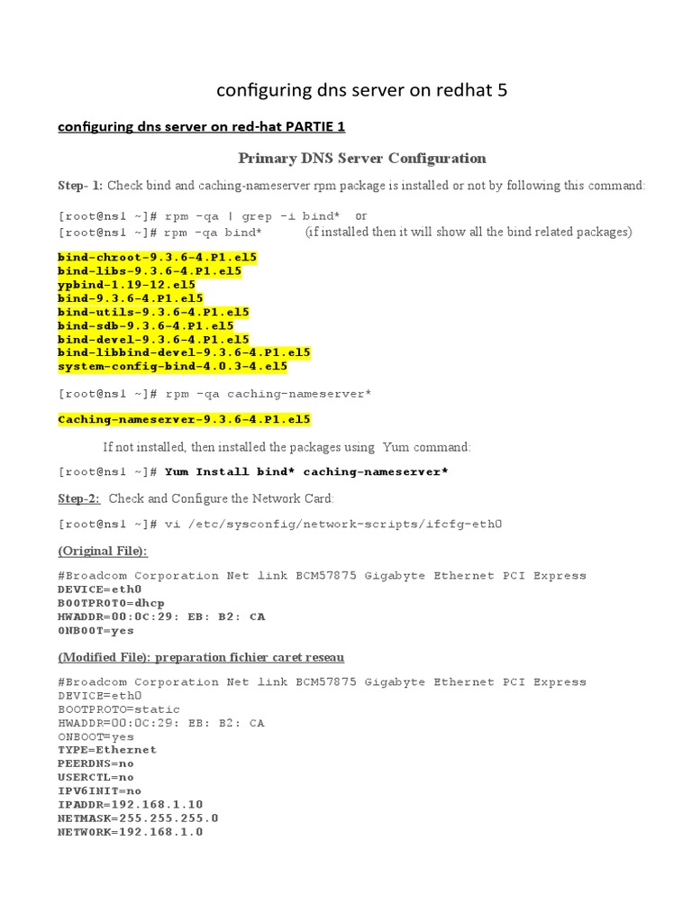 Configuring Dns Server On Redhat 5 Dns Tri Partie 1 Pdf Directories Computer Networking