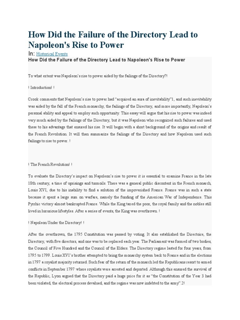 How Did The Failure of The Directory Lead To Napoleon | PDF | Napoleon ...