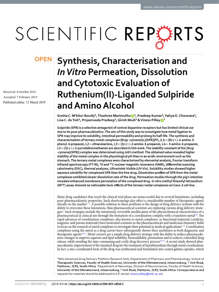 BCS Sulpiride | PDF | Coordination Complex | Proton Nuclear Magnetic ...