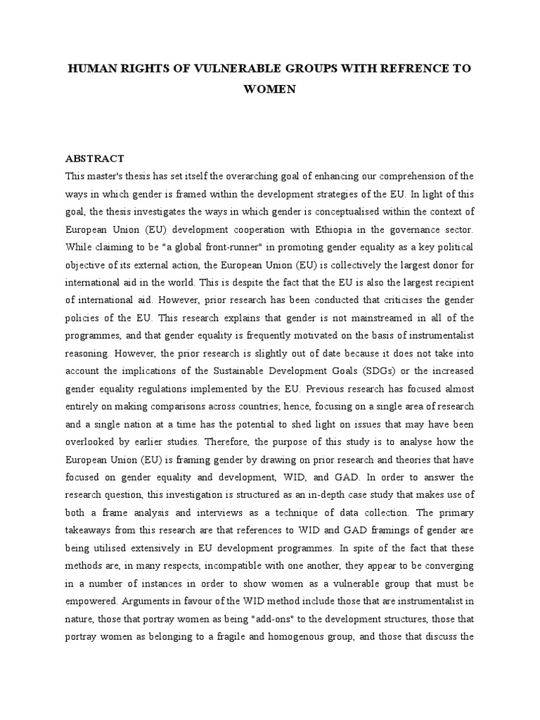 Human Rights of Vulnerable Groups With Refrence To Women | Download ...