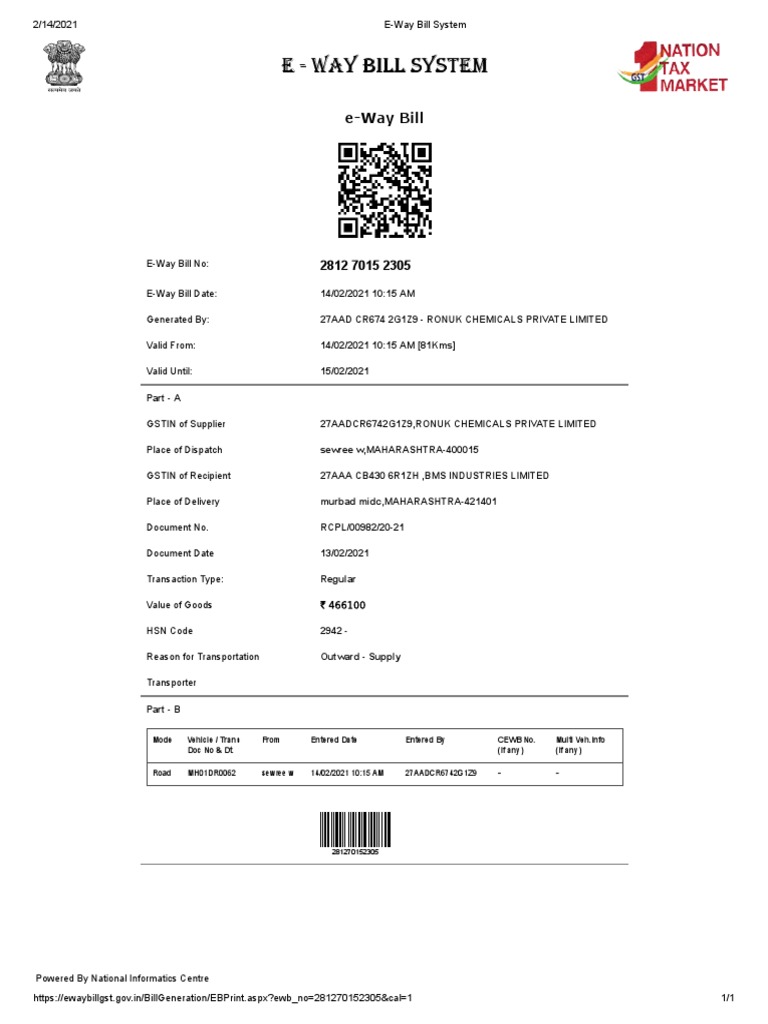 982 E-Way Bill System | PDF