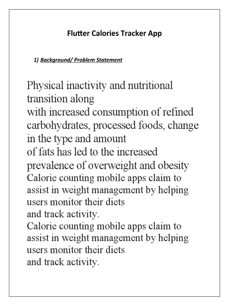 Flutter Calories Tracker App: 1) Background/ Problem Statement | PDF ...