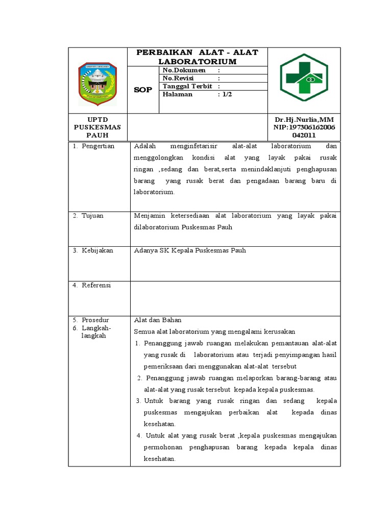 SOP Perbaikan Alat Laboratorium Puskesmas | PDF