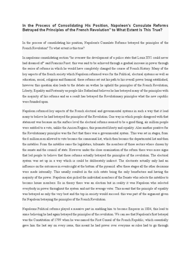 To What Extent Did Napoleon's Consulate Reforms Betray the Principles ...