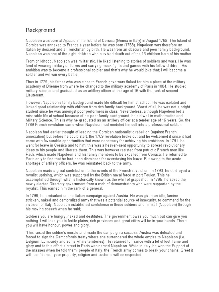Background of Napoleon | PDF | Napoleon | Conflicts