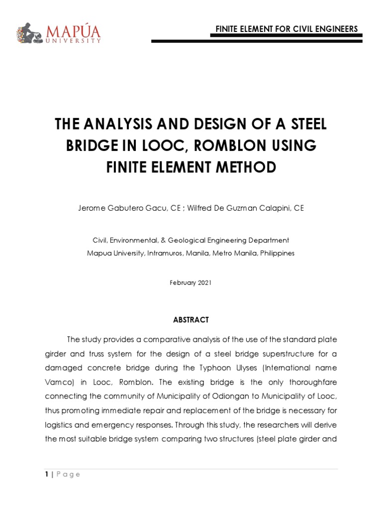 Analysis and Design of a Temporary Steel Bridge in Looc, Romblon Using Finite Element Method ...