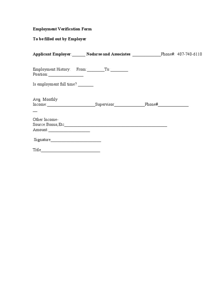 Employment Verification Form Template | PDF