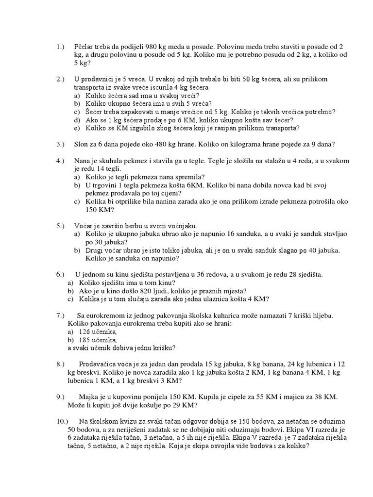 Zadaci Tekstualni | PDF