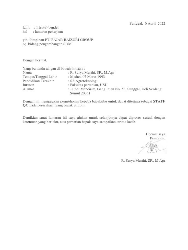 Surat Lamaran Fajar Baizuri G-Dikonversi | PDF