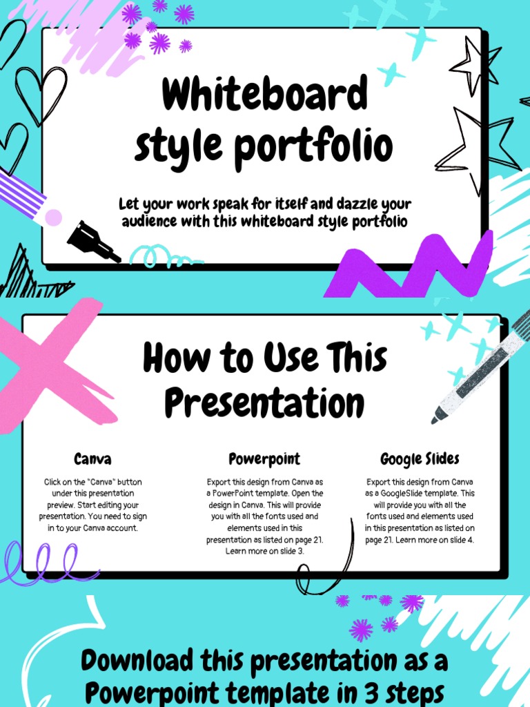 Teal and Purple Whiteboard Style Doodle Portfolio Presentation | PDF ...