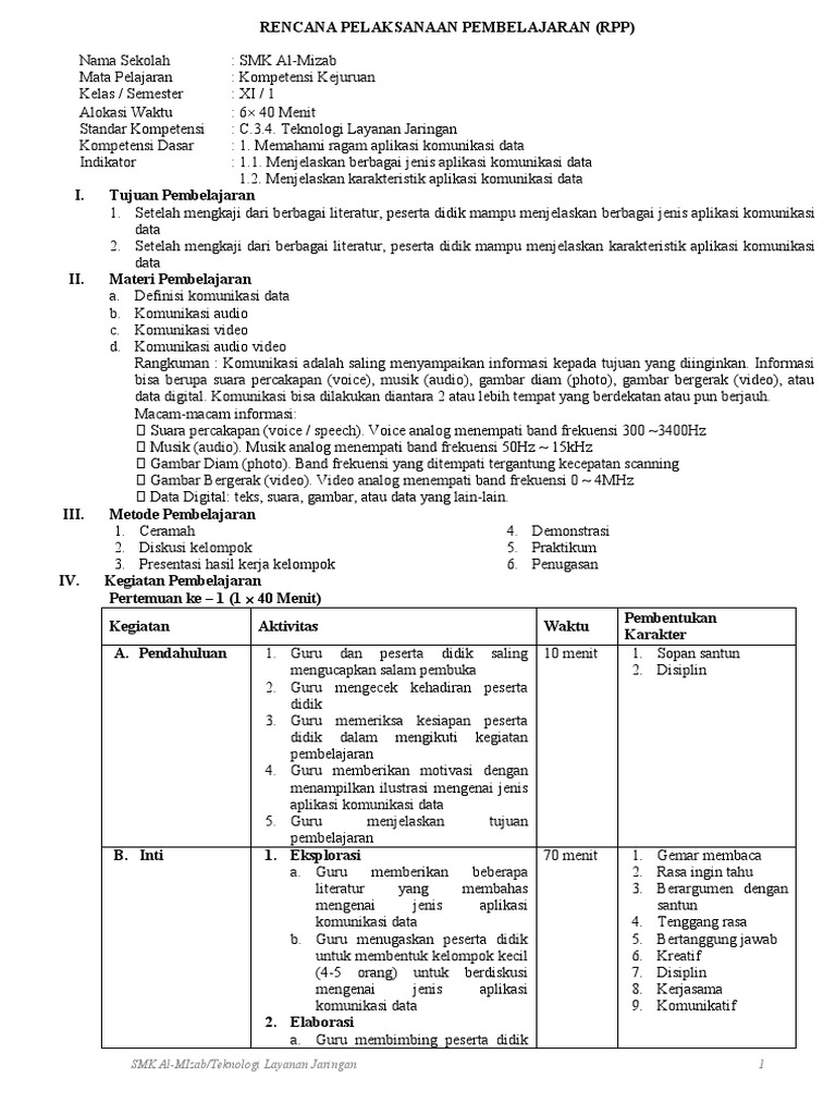 RPP Teknologi Layanan Jaringan Kelas XI TKJ | PDF