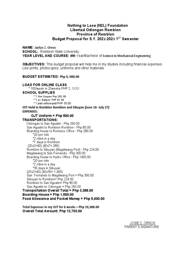 Budget Proposal | PDF