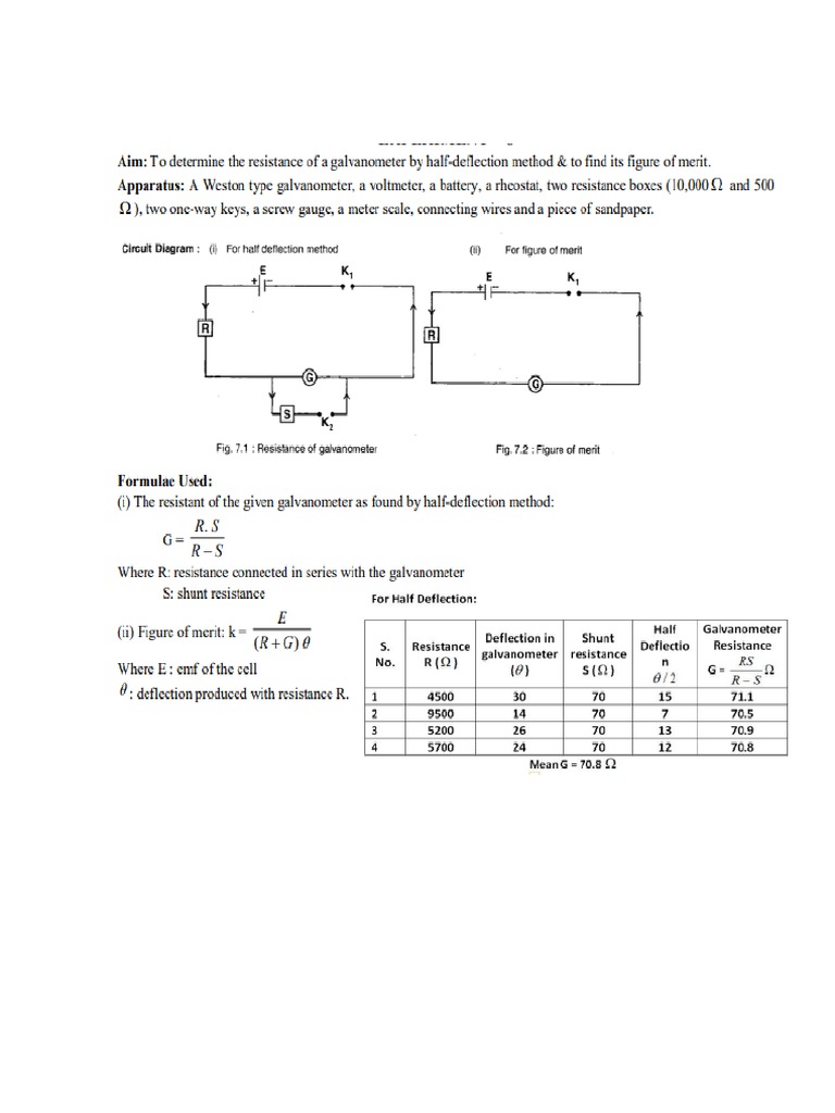 Galvanometer Half Deflection Method | PDF