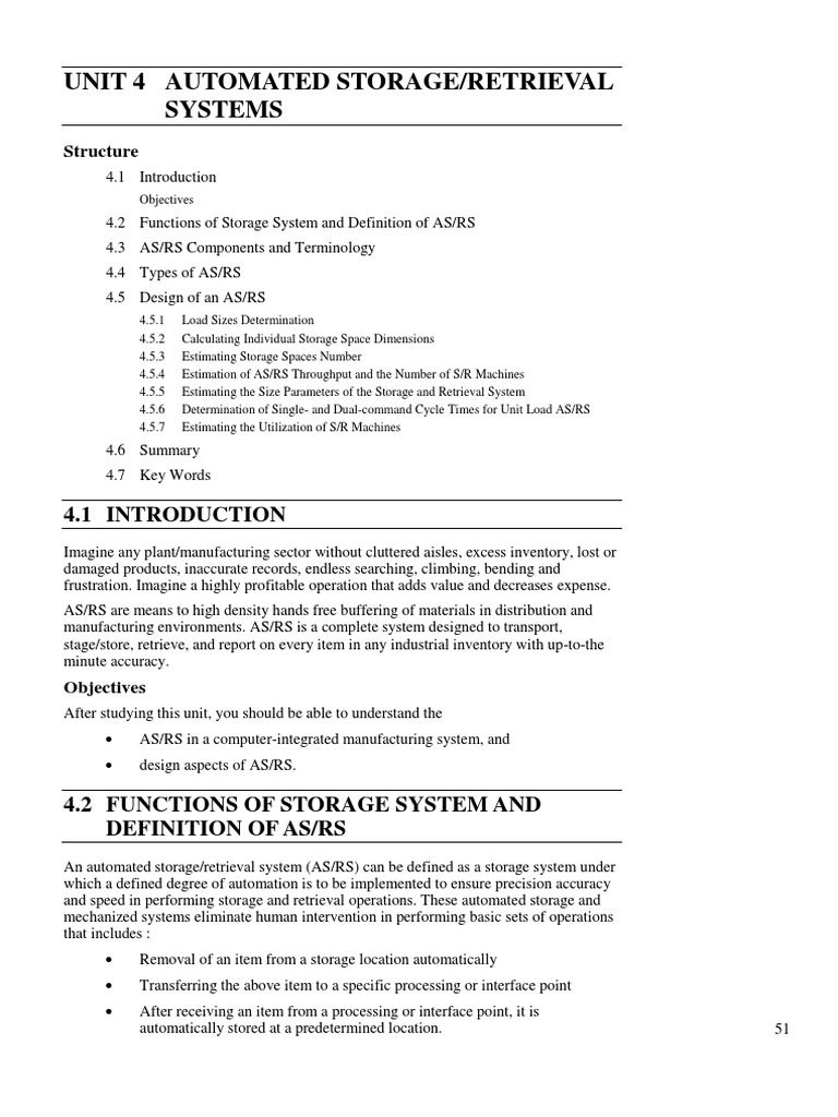 Unit 6 - Automated Storage and Retrieval Systems | PDF | Computers
