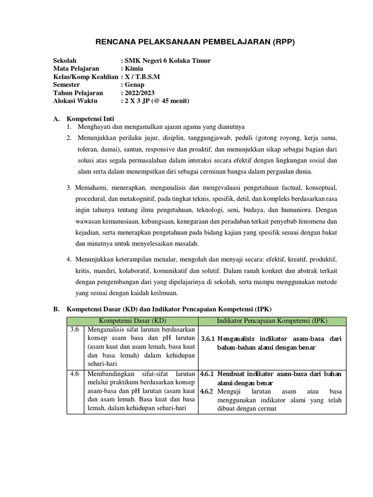 RPP PJBL Pembuatan Indikator Alami Asam Basa | PDF