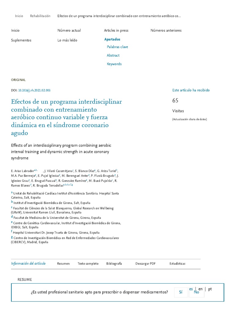 Efectos de Un Programa Interdisciplinar Combinado Con Entrenamiento Aeróbico Continuo Variable y ...