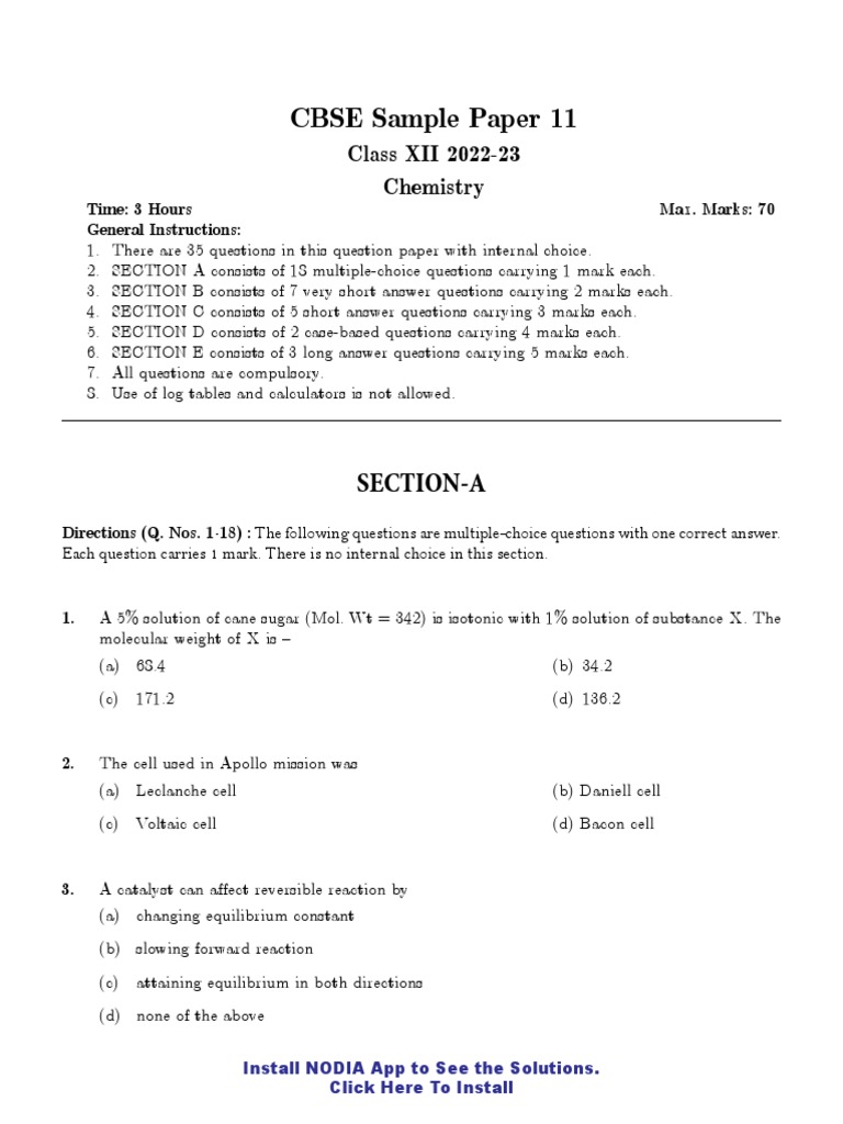 CH Sample Paper 11 Unsolved PDF Amine Chemistry