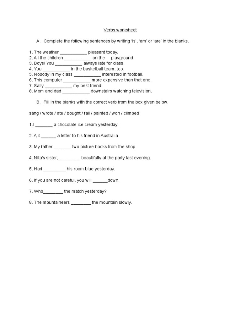 Verbs Worksheet for English Practice | PDF