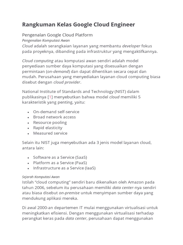 Rangkuman Kelas Google Cloud Engineer | PDF