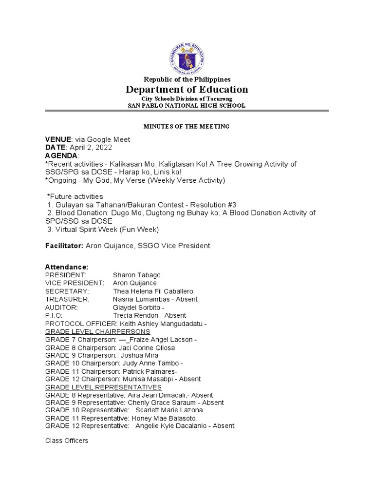 Ssgo Minutes of The Meeting During Special Session | PDF